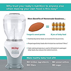 Nuby Mighty Blender with Cookbook - 22-Piece Baby Food Maker Set for Different Baby Weaning Stages - Cool Gray Design