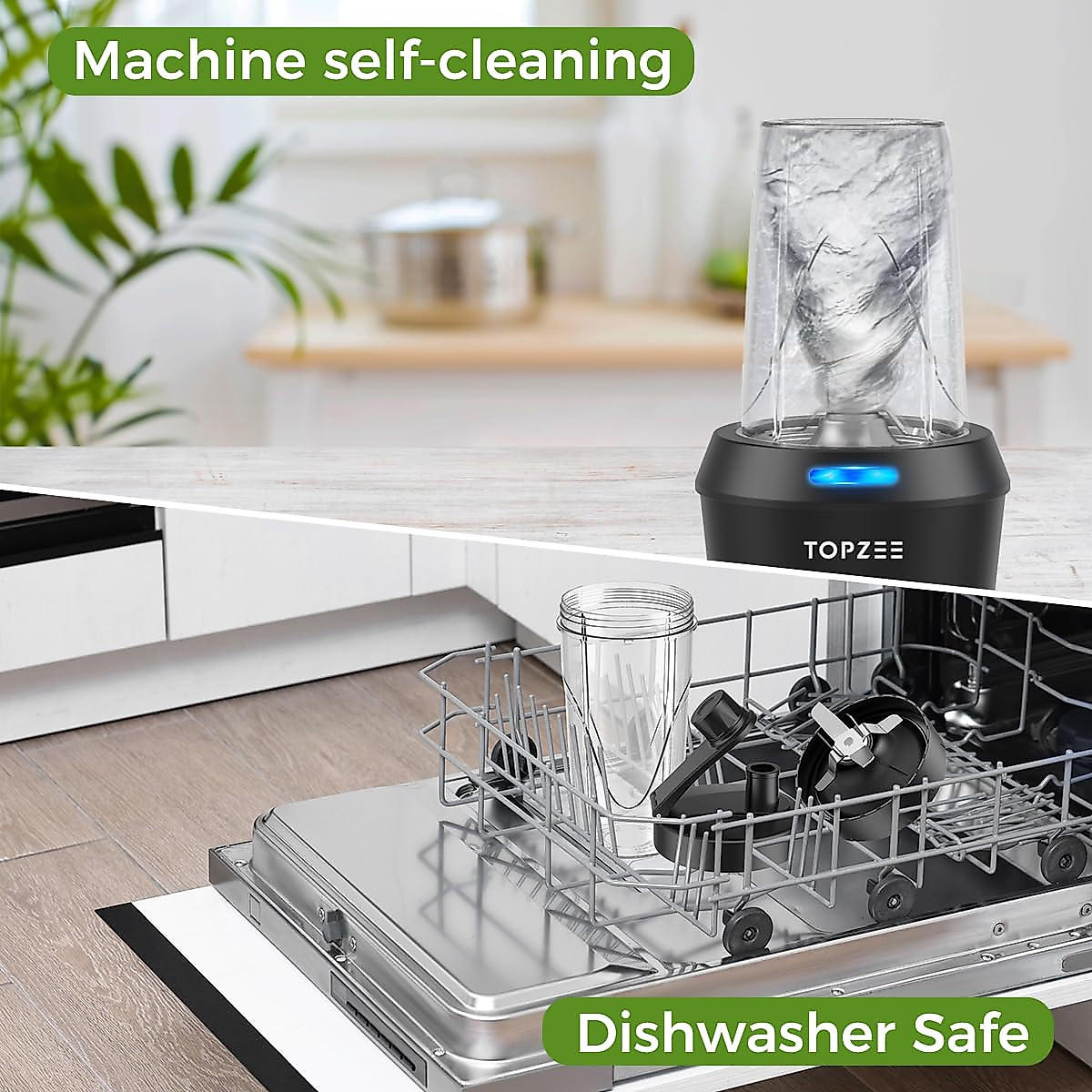 TOPZEE 1000W Blender, Bullet Blender for Smoothies, Dishwasher Safe with 24oz Easy Go Cups, Max 1200W