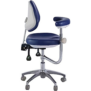DenFactory Adjustable Height, Backrest & Armrest Dental Stool,360 Degree Rotation Dental Stool Assistant Stool Dental Assistant Chair PU Leather (Blue)