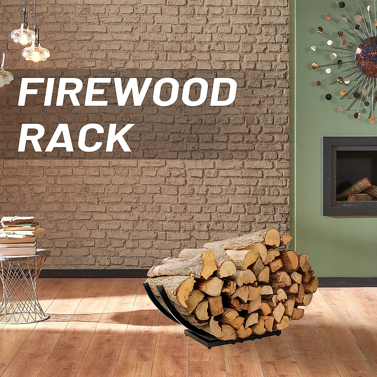 Curved Firewood Rack Firewood Holder: Heavy Duty Curved Wood Rack Outdoor - Fireplace Black Wood Log Storage Rack 22Inch