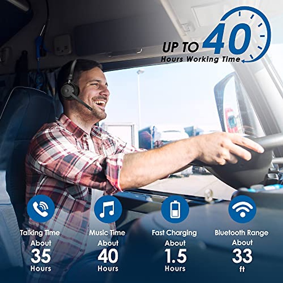 Mopchnic Bluetooth Headset, Wireless Headset with Upgraded Microphone AI Noise Canceling, On Ear Bluetooth Headset with USB Dongle for Office Call Center Skype Zoom Meeting Online Class Trucker