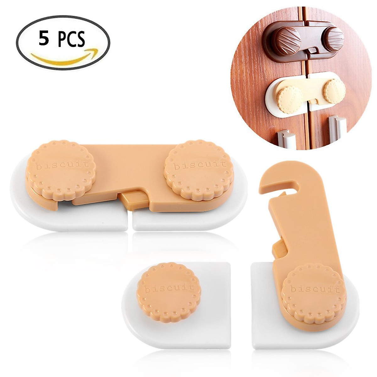 1pcs Child Safety Locks Creative Adhesive Kids Safety Cabinet Fridge Drawer Cupboard Door Lock Latch for Drawer and Cabinet Door No Drilling or Tools(Beige)