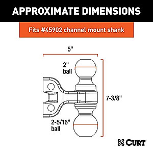 CURT 45923 Replacement Dual-Ball for Adjustable Trailer Hitch Ball Mount #45902 or #45927, YELLOW ZINC