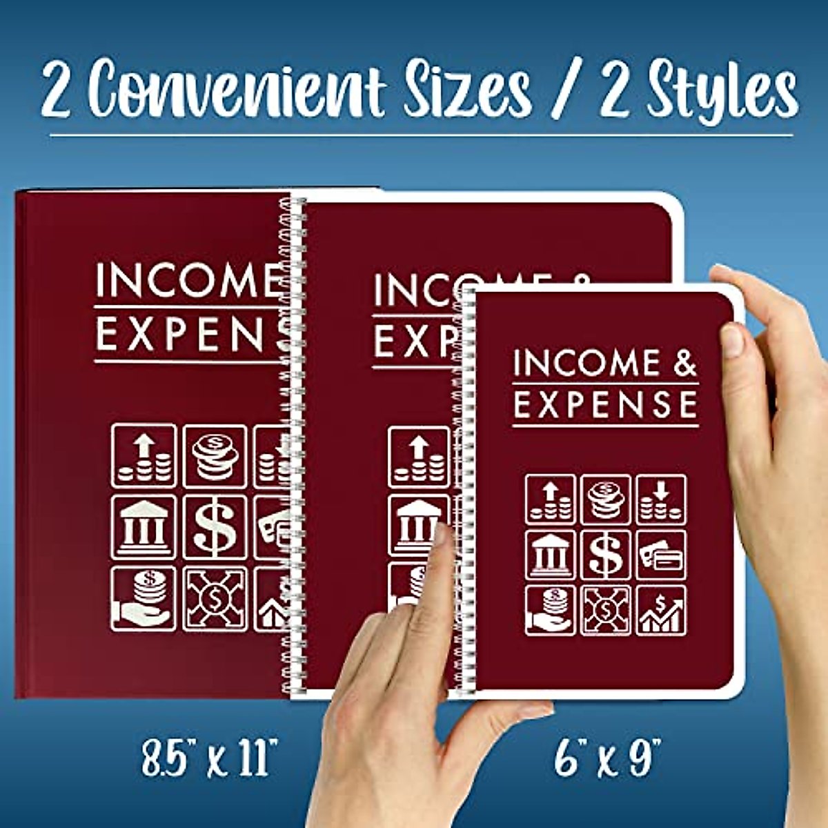 BookFactory Income and Expense Log Book/Tracker/Small Business Ledger Book/Accounting & Bookkeeping Ledger Log Book/LogBook 108 Pages - 8.5" x 11" Wire-O (LOG-108-7CW-PP-(IncomeExpense)-BX)