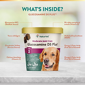 NaturVet – Glucosamine DS Plus - Level 2 Moderate Care – Supports Healthy Hip & Joint Function – 70 Soft Chews & Advanced Probiotics and Enzymes Supplement, Plus Vet Strength Probiotic 70 Soft Chews