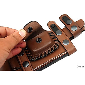 Ottoza Handmade XL Leather Knife Sheath RIGHT HAND Tracker Knife Sheath - Bushcraft Knife Sheath - Hunting Knife Sheath - Survival Knife Sheath Horizontal Carry Dark Brown TOP GRAIN LEATHER No:205