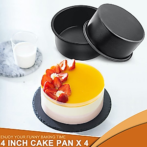 E-far 4 Inch Cake Pan, 4-Piece Nonstick Round Cake Baking Pans for Wedding, Birthday, Layer Cake, Stainless Steel Core & Non-Toxic Coating, 2 Inch Deep