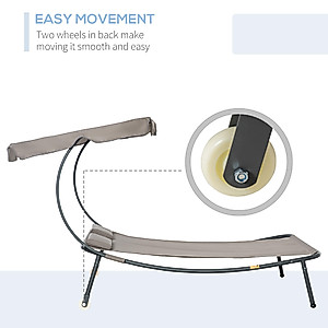 Outsunny Patio Double Chaise Lounge Chair, Outdoor Wheeled Hammock Daybed with Adjustable Canopy and Pillow for Sun Room, Garden, or Poolside, Brown