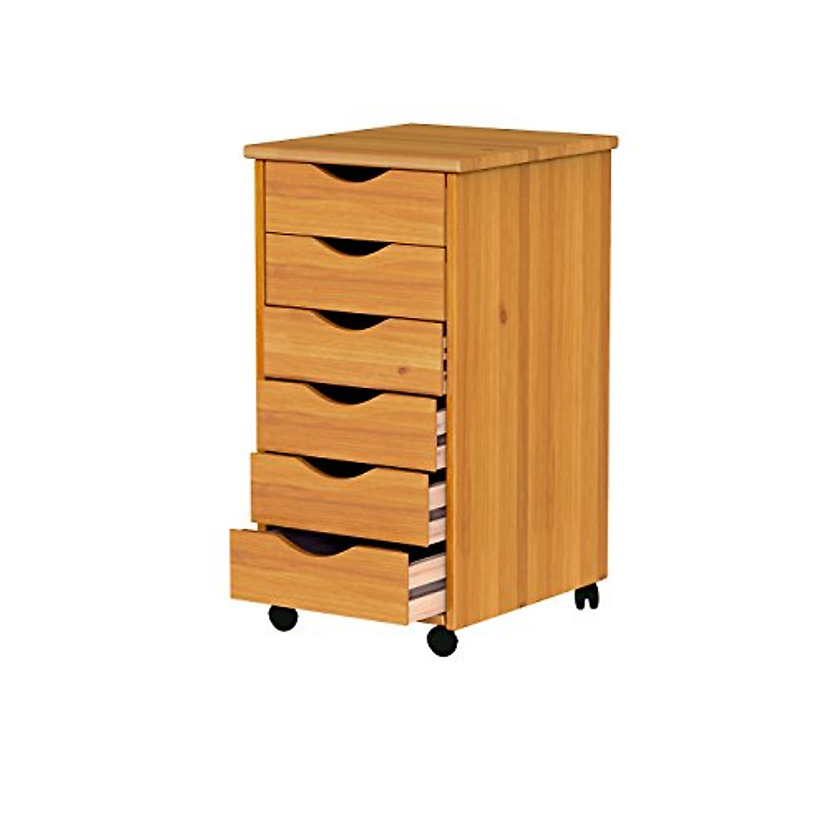 Adeptus Original Roll Cart, Solid Wood, 6 Drawer Narrow Drawers Roll Carts, Medium Pine