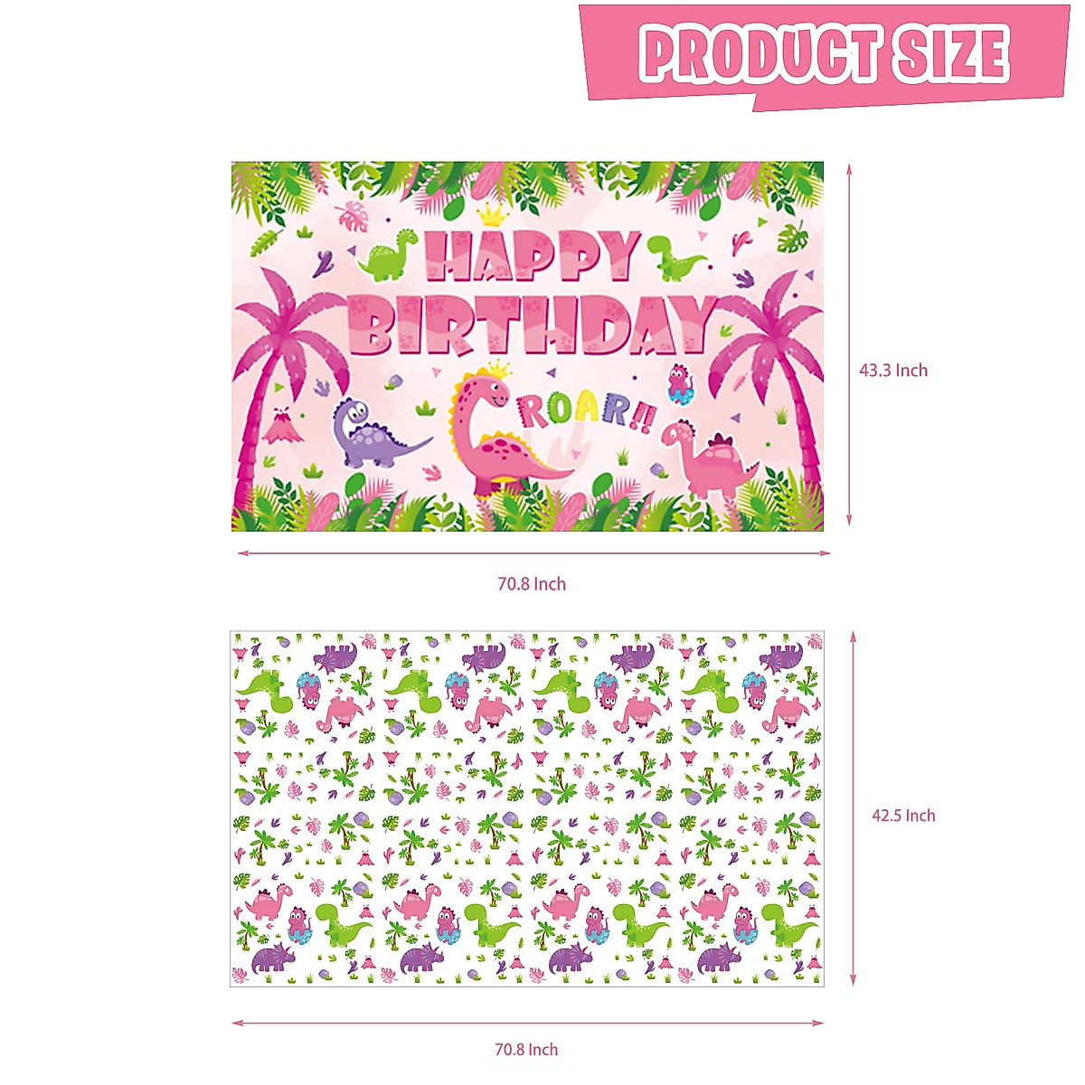 Mpanwen Girl Dinosaur Birthday Party Supplies, Pink Dinosaur Dino Party Decorations for Girls Baby - Backdrop, Banner, Cake, Cupcake Toppers, Cupcakes Wrappers, Balloons and Tablecloth
