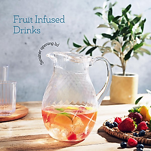 MosJos Acrylic Pitcher (72 oz), Clear Plastic, Water Pitcher with Lid, Shatterproof, BPA-Free Clear Pitcher, Ideal for Sangria, Lemonade, Juice, Iced Tea & More (Clear - Disign)