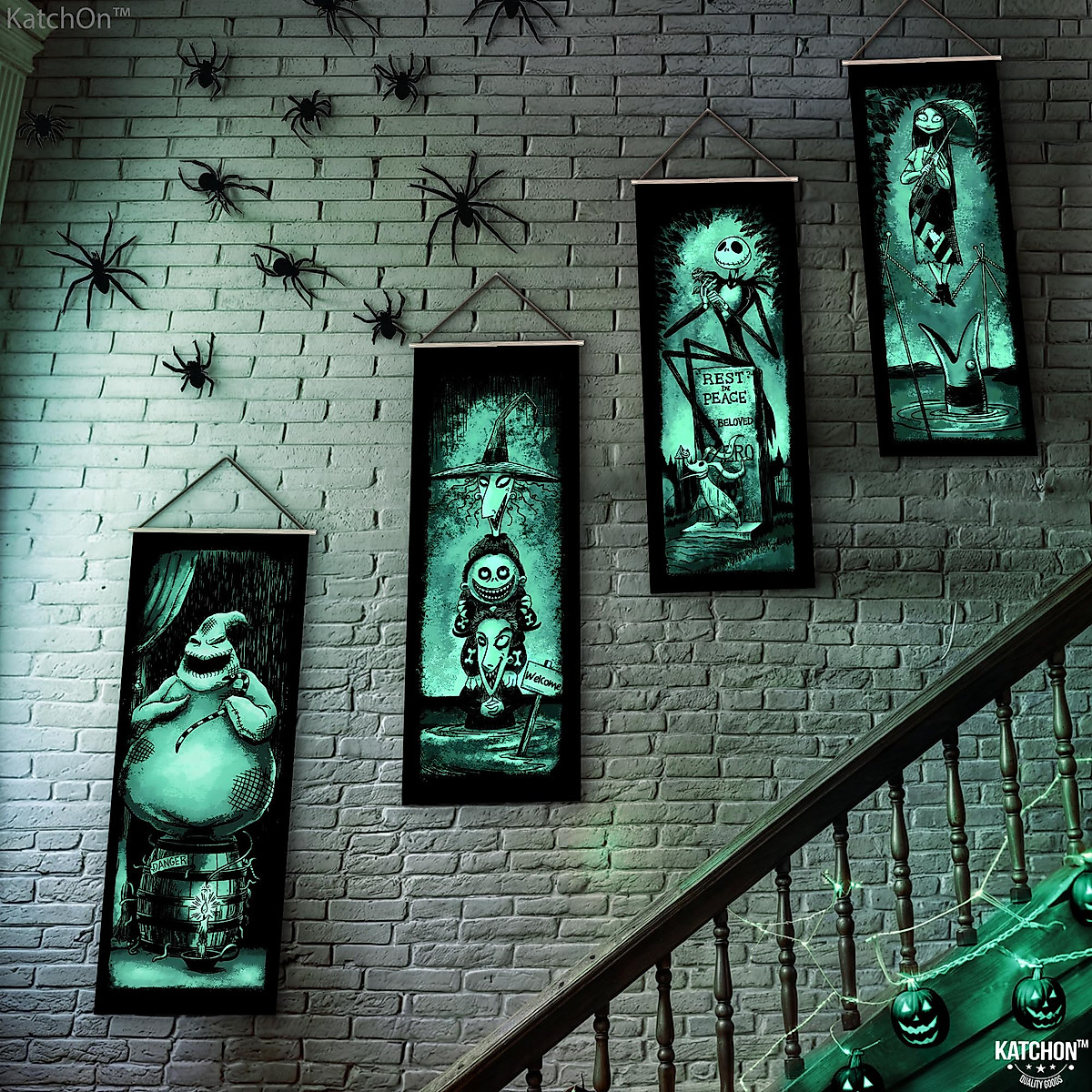 KatchOn, Spooky Halloween Stretching Portrait - 47x16 Inch, Pack of 4 | Haunted Mansion Stretching Portraits for Halloween Decorations | Skeleton Halloween Banner for Halloween Party Decorations