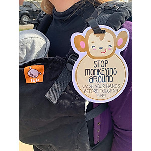THREE LITTLE TOTS – Animal Theme No Touching Baby Car Seat Sign or Stroller Tag - CPSIA Safety Tested (Monkey)