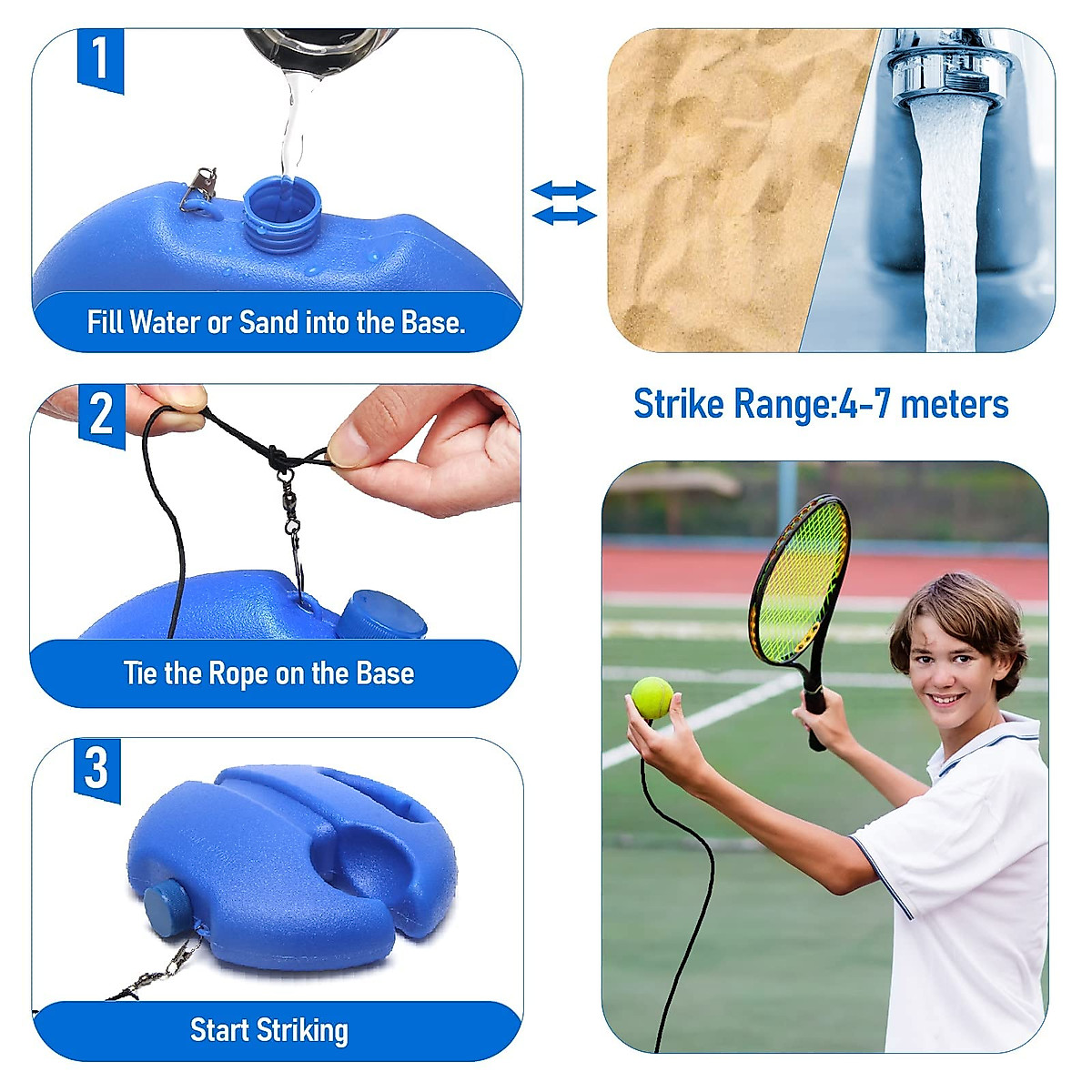 WIWAPLEX Tennis Trainer Rebound Ball with String Solo Tennis Training Kit Portable Tennis Practice Rebounder Equipment Training Tools with Long Elastic Rope for Adults, Kids, Beginners