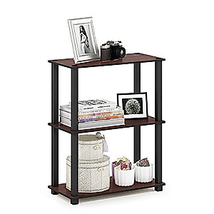 Furinno Turn-S-Tube 3-Tier Compact Multipurpose Shelf Display Rack with Square Tube, Dark Cherry/Black