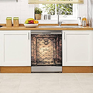 Dishwasher Magnet Cover Antique Wood Door Beautiful Medieval Landscape Magnetic Refrigerator Stickers Decorative Appliance Cover Fridge Panels Metal Door Garage 23x26in