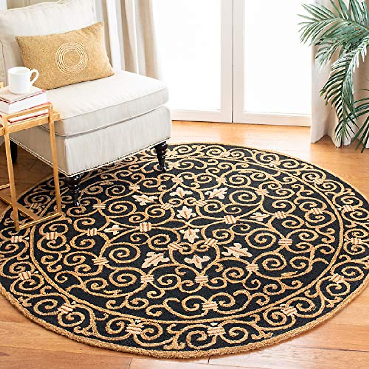 SAFAVIEH Chelsea Collection 3' Round Black HK11A Hand-Hooked French Country Wool Area Rug