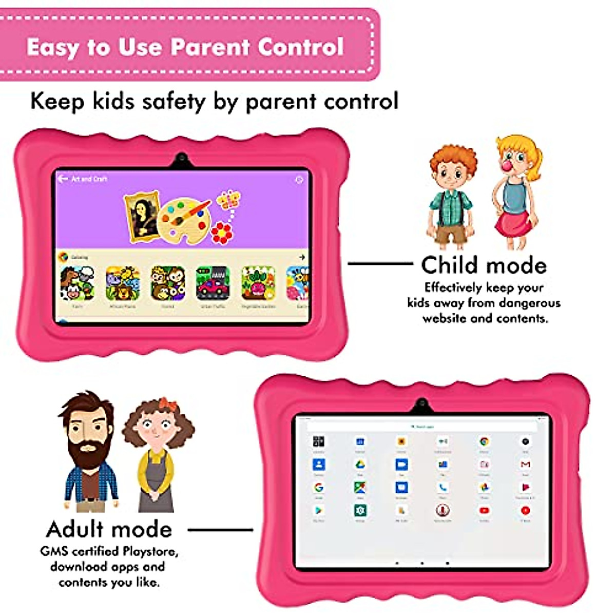 2023 Kids Tablet 7 inch Display Tablet for Toddlers, 32GB ROM, 2GB RAM Android 11.0 Tablet with Parental Control, Educational Games, WiFi, Bluetooth, Dual Camera, Kids Learning TV, Included Case