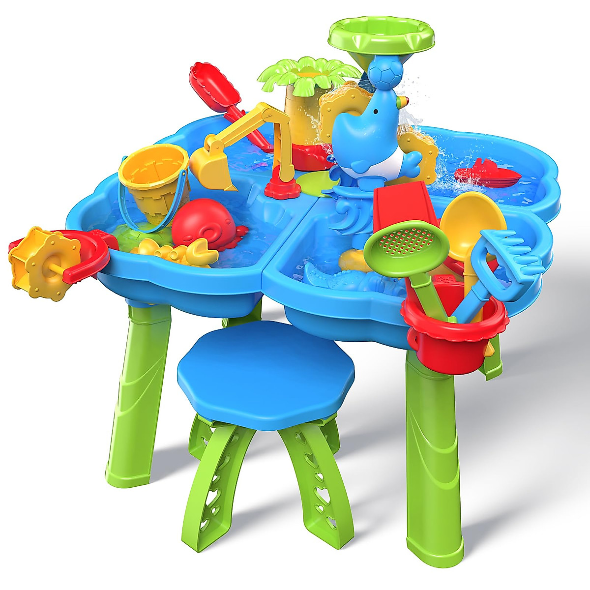 ConeWhale Sand Water Table, 4 in 1 Kids Table Activity Sensory Play Table Beach Sand Water Toy for Outdoor Backyard for Toddlers Age 3-5