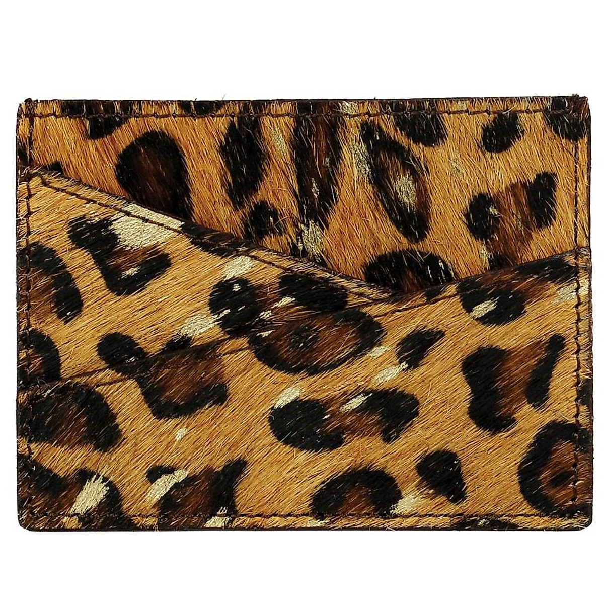 Cheetah Print Faux Fur with Gold Tone Accents Credit Card Holder for Women, Cute Minimalist Holders for Cards and Money, Small Wallets for Purse, 3 x 4 Inches