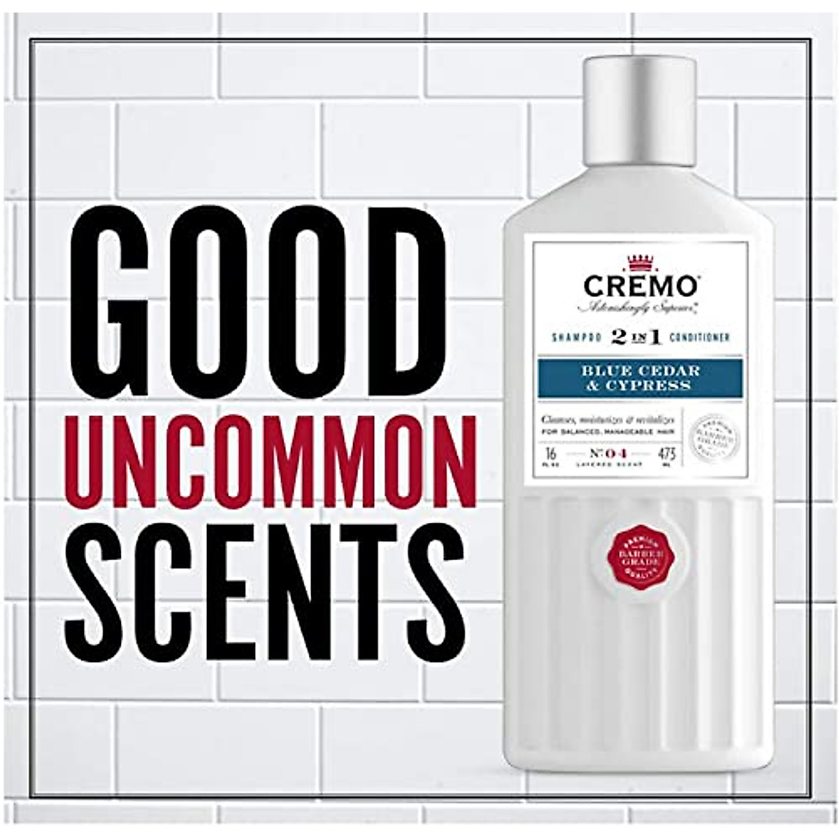 Cremo Barber Grade Blue Cedar & Cypress 2-in-1 Shampoo & Conditioner, 16 Fl Oz (2-Pack)