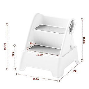 Toddler Step Stool, Adjustable 2 Step Stop Kids, Removable Sitting Stool for Kitchen Counter Bathroom Sink Toilet Potty Training with Handles and Non-Slip Pads(Grey)