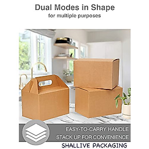 Shallive 15 Pcs Large Treat Boxes 9x6x6 Inch Brown Gable Gift Boxes with Handle Kraft Lunch Boxes Recycled Paper Gift Bags Take Out Cookie Boxes Welcome Boxes Candy Bags For Wedding Baby Shower Birthday Party Supplies