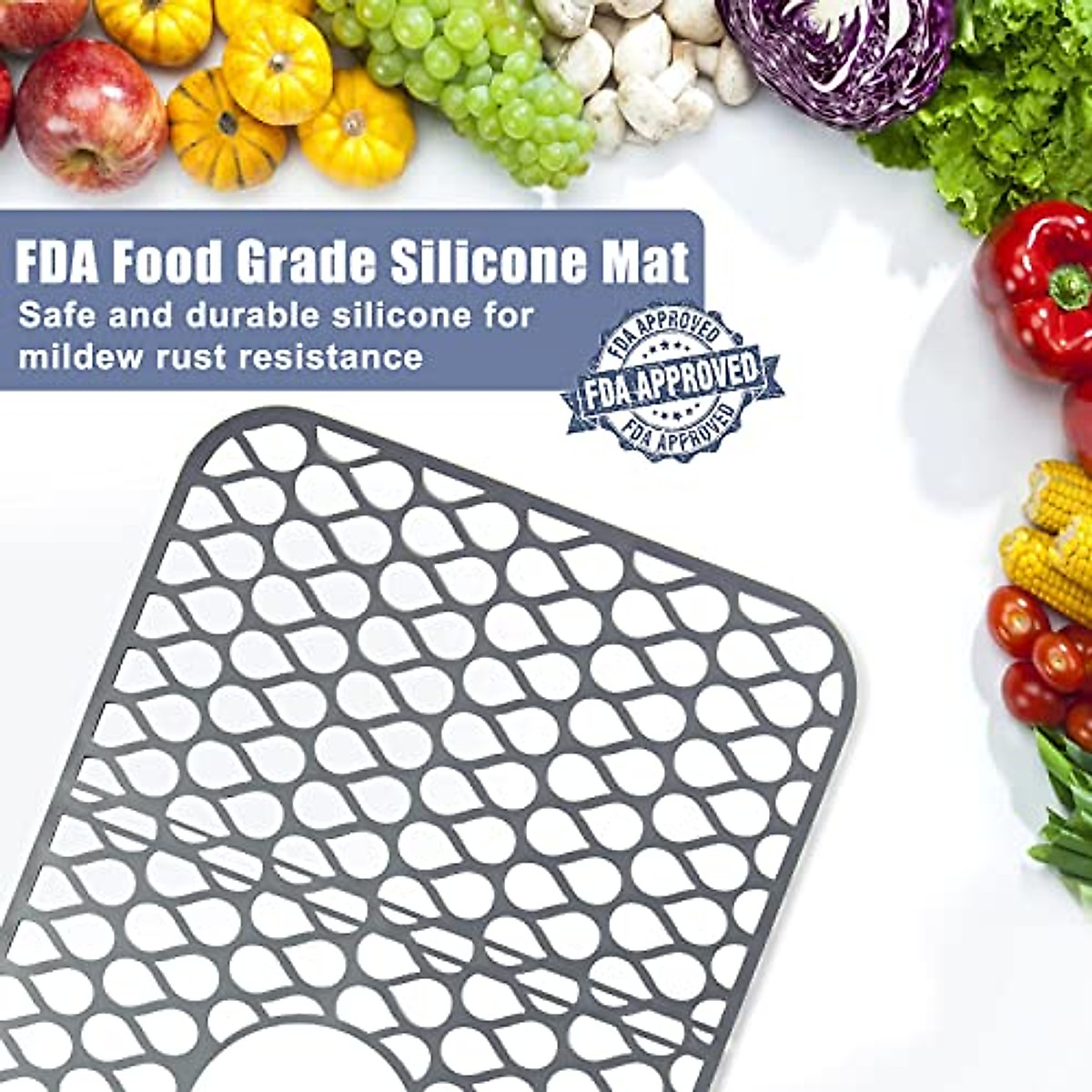 Silicone Kitchen Sink Mats for Bottom of Kitchen Sink,Non-slip Heat Resistant Sink Protectors for Kitchen Sink Mats and Protectors,Silicone Sink Mat Protector for Farmhouse Center Drain(26"x14")