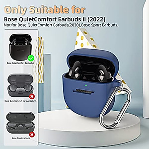 Bose QuietComfort Earbuds II Case(2022), WOFRO Silicone Protective Skin Cover for New Bose QuietComfort Earbuds 2 Accessories with Carabiner (Blue)