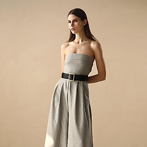 RISANTRY Women's Black Wide Belts, Black Leather Waist Belts for Women, Faux Leather Belt With Gold Buckle for Dresses