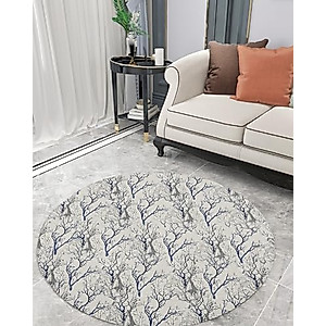 Branches Birds Fluffy Round Area Rug Carpets 3ft, Plush Shaggy Carpet Soft Circular Rugs, Non-Slip Fuzzy Accent Floor Mat for Living Room Bedroom Nursery Home Decor Abstract Contemporary Watercolor