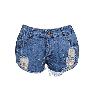 Fashion Sexy Shorts,THENLIAN Women Sexy Ripped Jeans Denim Shorts Worn Loose Shorts Pants(2XL, Blue)
