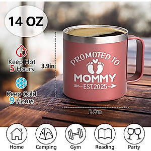 GINGPROUS New Mom Gifts, Promoted To Mommy Est 2025, 14oz Insulated Stainless Steel Coffee Mug, Mothers Day Gifts for New Mom To Be, First Time Mama, Mother, Mommy Pregnancy, Baby Shower, Rose Gold