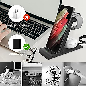 3 in 1 Wireless Charging Station for Samsung Wireless Charger Stand Magnet Galaxy Watch 4/3 Active 2/1 Galaxy S23/S22 S21/S20/S10/S10e/Note 20/10/9/8/Z Flip/3 Fold 3 Galaxy Buds 2/Live Multiple Device