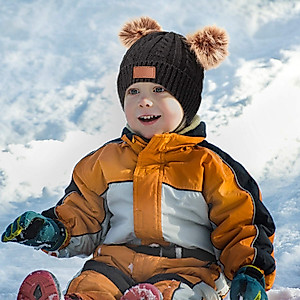 Geyoga Kids Toddler Winter Pompom Hat Baby Knitted Beanie Hat Faux Fur Pom Beanie Cap for Girls Boys 1-3 Years Old(Gray,White,Black,M)