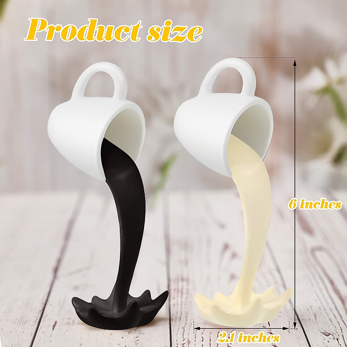 Jetec 2 Pcs Floating Coffee Cup Mug Sculpture Mini Spilling Pouring Coffee Cup Sculpture Accessories Funny Art Decoration for Home Office Kitchen, Present for Coffee Lover