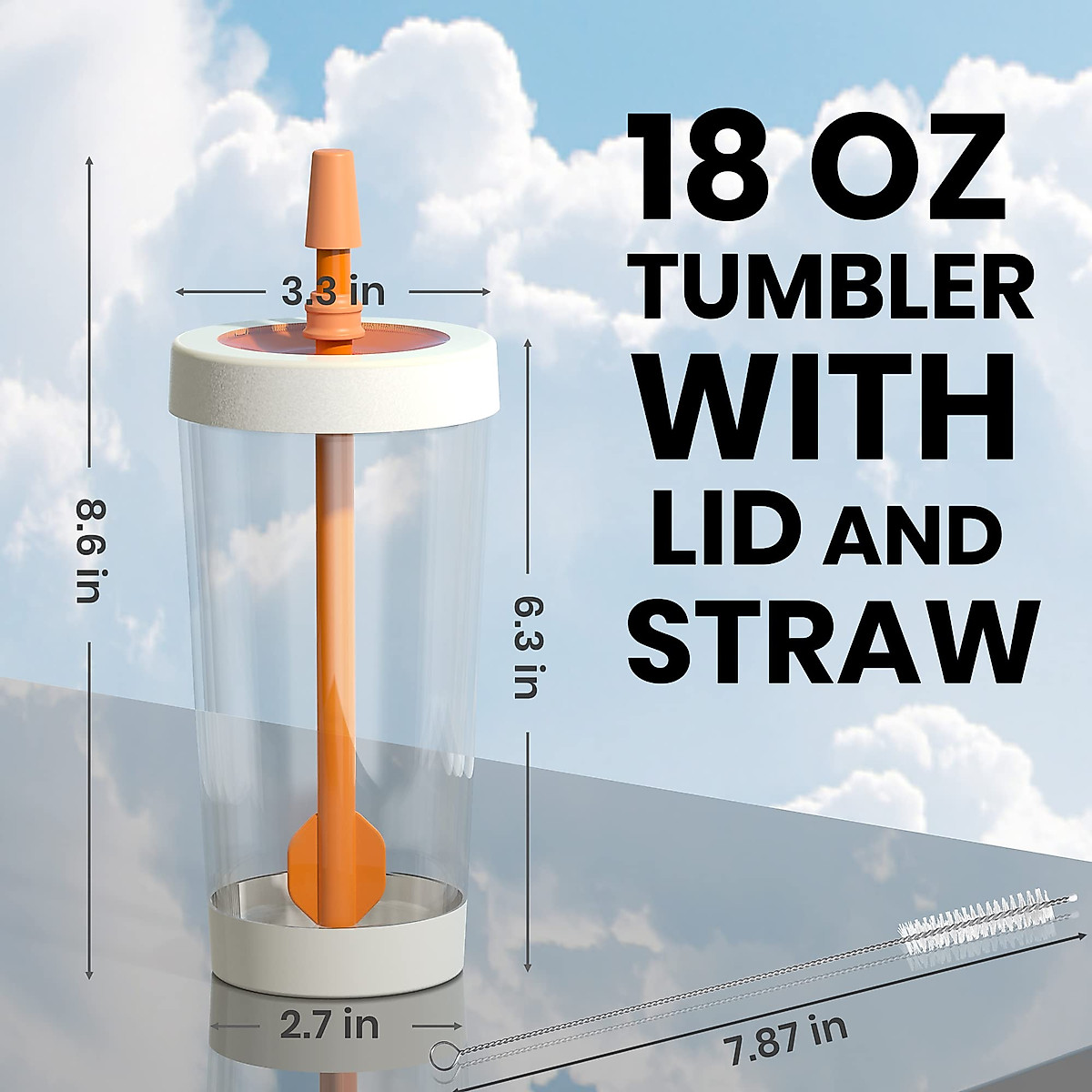 ENJOIER 18 oz Tumbler with Lid and Straw, BPA Free Tritan Clear Double Wall Water Bottle, Reusable Drinking Iced Coffee Cup Travel Car Mug, Gifts for Adult Kids, Orange