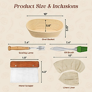 LITHOS Store 10 Inch Oval Natural Rattan Banneton Bread Proofing Basket Set with Bread Lame & Slashing Scraper - Natural Rattan Bread Proofing Basket, Ensures Crispy Crust & Fluffy Interior