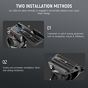 NEEWER 501PL Tripod Fluid Head Quick Release Plate Compatible with Manfrotto MVH500AH MVH502AH, Camera Mounting Plate with 1/4" and 3/8" Screws, Anti Off Pin for GM001 GM002 GM006 Fluid Heads, QR5