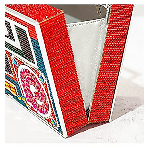 TiffyDance Women Color Rhinestone Bling Radio Shape Handbag Glitter Evening Bag for Wedding Party Bridal (red)