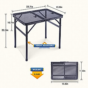 Nice C Table for Grill, Outdoor Picnic Folding Camping Table, Card Table Adjustable Height, Portable Mesh Bag Lightweight, Carry Handle for Outdoor, Beach, Indoor  (23.7” x 15.8” x 10.7”/22.3” Black)