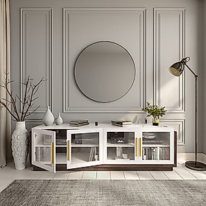 BELLEZE 70" TV Stand for TVs up to 75", Modern TV Cabinet & Entertainment Center with Shelves, Wood Storage Cabinet for Living Room or Bedroom - Brixston (White)