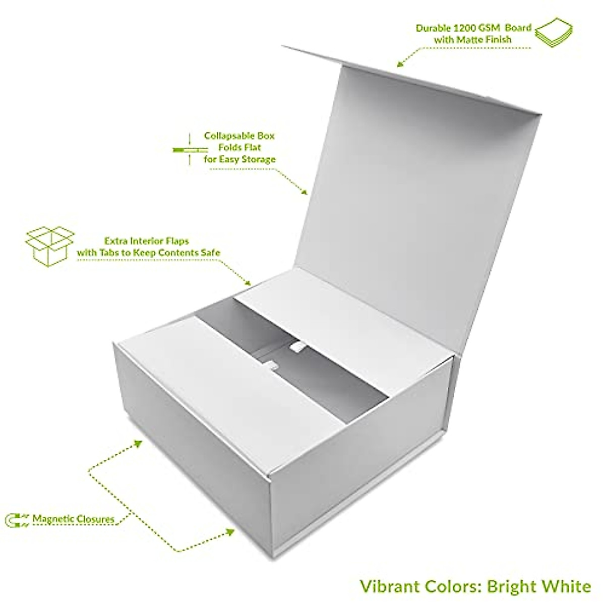 White Gift Box - 1 Pack Small Collapsible Magnetic Lid Luxury Cardboard Box for presents, gifts, Ornaments, Holiday, Weddings, Events, Small Businesses, Organization, Supplies, Crafting - 9.4x9.4x3.7