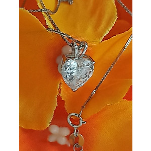 pierre lorren jewellery LUXURY 18K WHITE GOLD Heart Shaped Diamond Pendant SOLID Necklace for women with Solitaire Jewelry 18inch,Womens day present HANDMADE Women 1.5ct