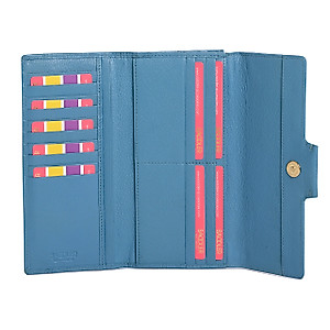 SADDLER Womens Large Leather Trifold Credit Card Coin Purse Wallet |Gift Boxed - Storm Blue