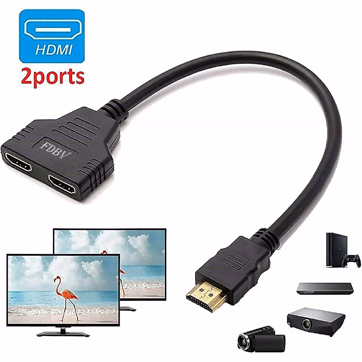 FDBV Hdmi Splitter Adapter Cable, Hdmi Splitter 1 in 2 Out HDMI Male to Dual HDMI Female 1 to 2 Way for HDMI HD, LED, LCD, TV, Support Two The Same TVs at The Same Time 1080P