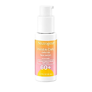 Neutrogena Invisible Daily Defense Face Sunscreen + Hydrating Serum with Broad Spectrum SPF 60+ & Antioxidants to Help Skin Glow, Oil-Free, Fragrance Free, 1.7 fl. oz