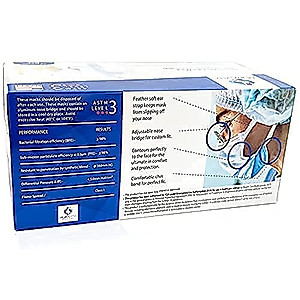 PURAVITA 3 Ply Ultra Soft Earloop Face Mask - High Filter Efficiency ≥ 98% - MADE IN USA - ASTM Level 3 - Box/50