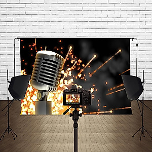 TOAOFY 5x3ft Black and Gold Music Theme Birthday Backdrop for Photograpy Microphone Background Supplies Concert Backdrop for Party Decorations Photo Video Studio TAY1400