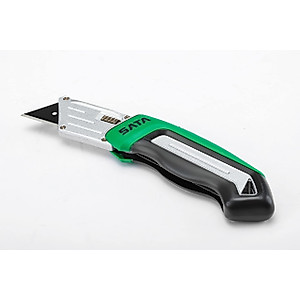 SATA T-Series Folding Utility Knife with Easy-Access Blade Storage in the Body and a Green Dual Material Handle - ST93486